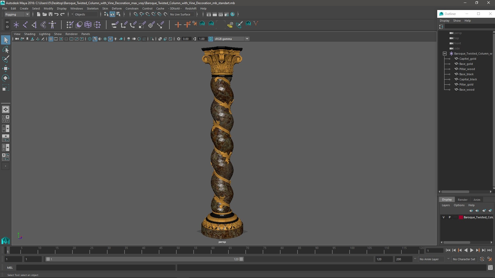 3D Model Baroque Twisted Column With Vine Decoration - TurboSquid 2219468