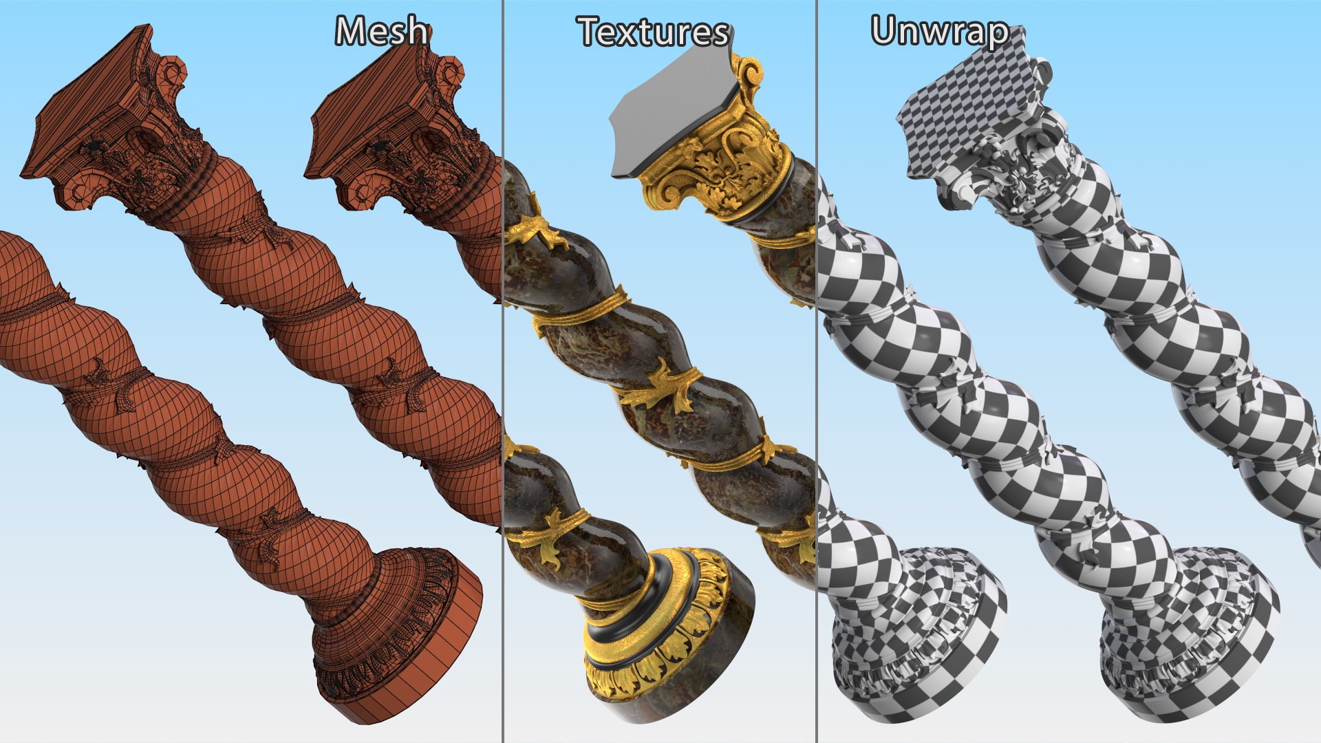 3D Model Baroque Twisted Column With Vine Decoration - TurboSquid 2219468