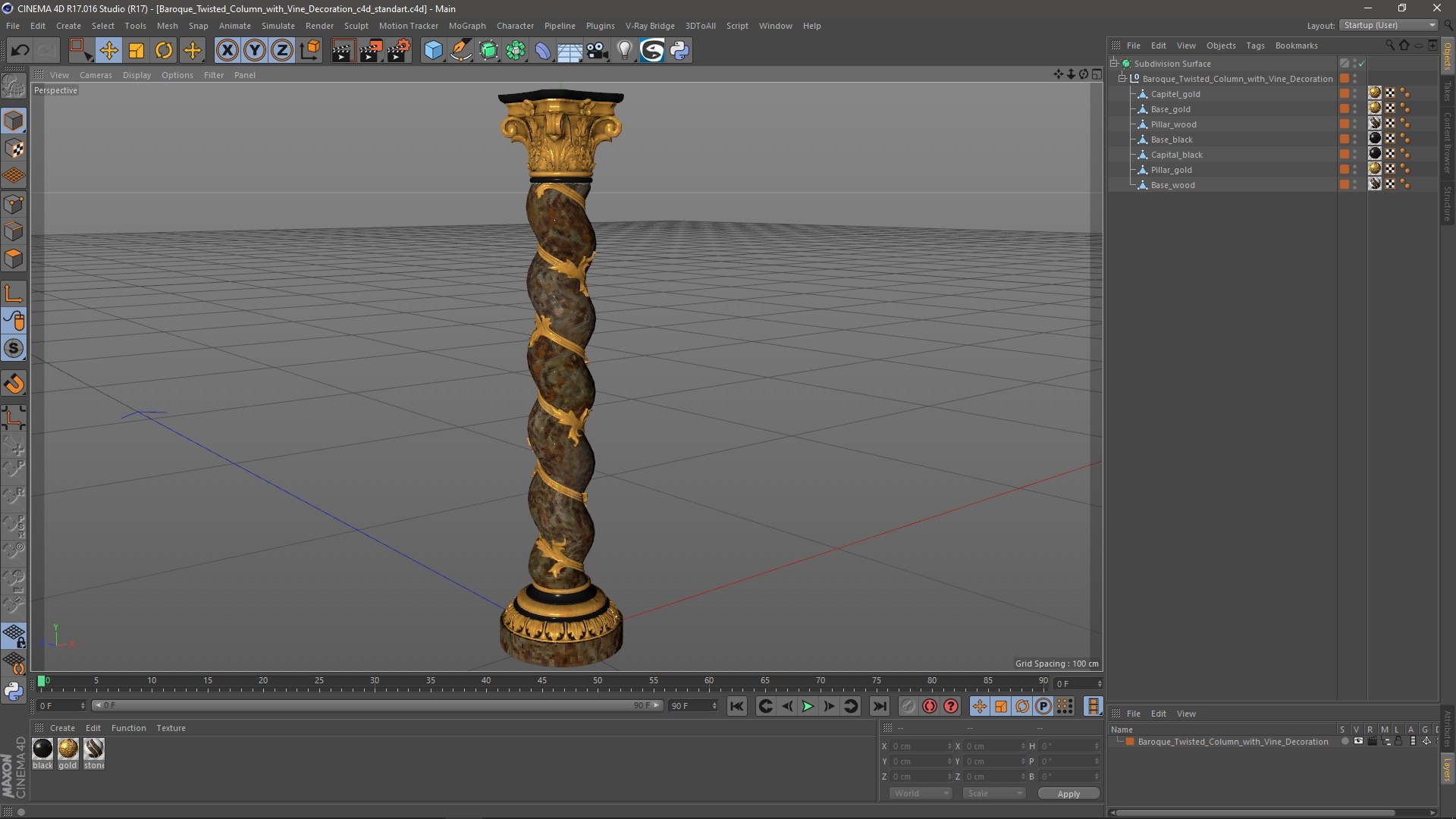 3D Model Baroque Twisted Column With Vine Decoration - TurboSquid 2219468
