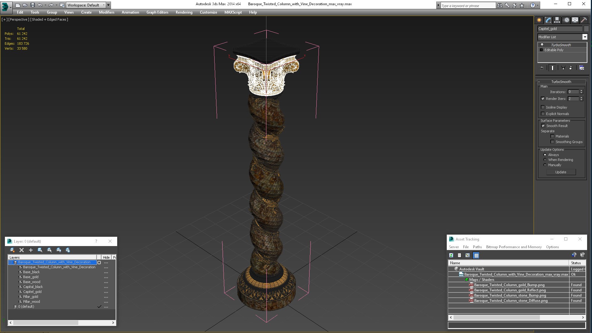 3D Model Baroque Twisted Column With Vine Decoration - TurboSquid 2219468