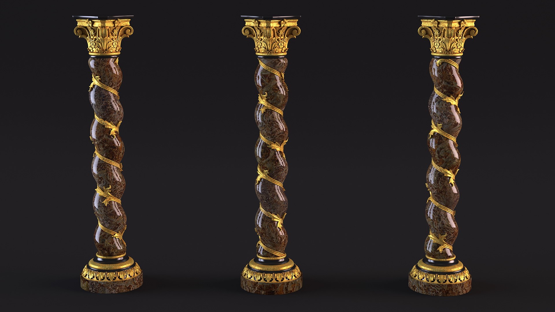 3D Model Baroque Twisted Column With Vine Decoration - TurboSquid 2219468