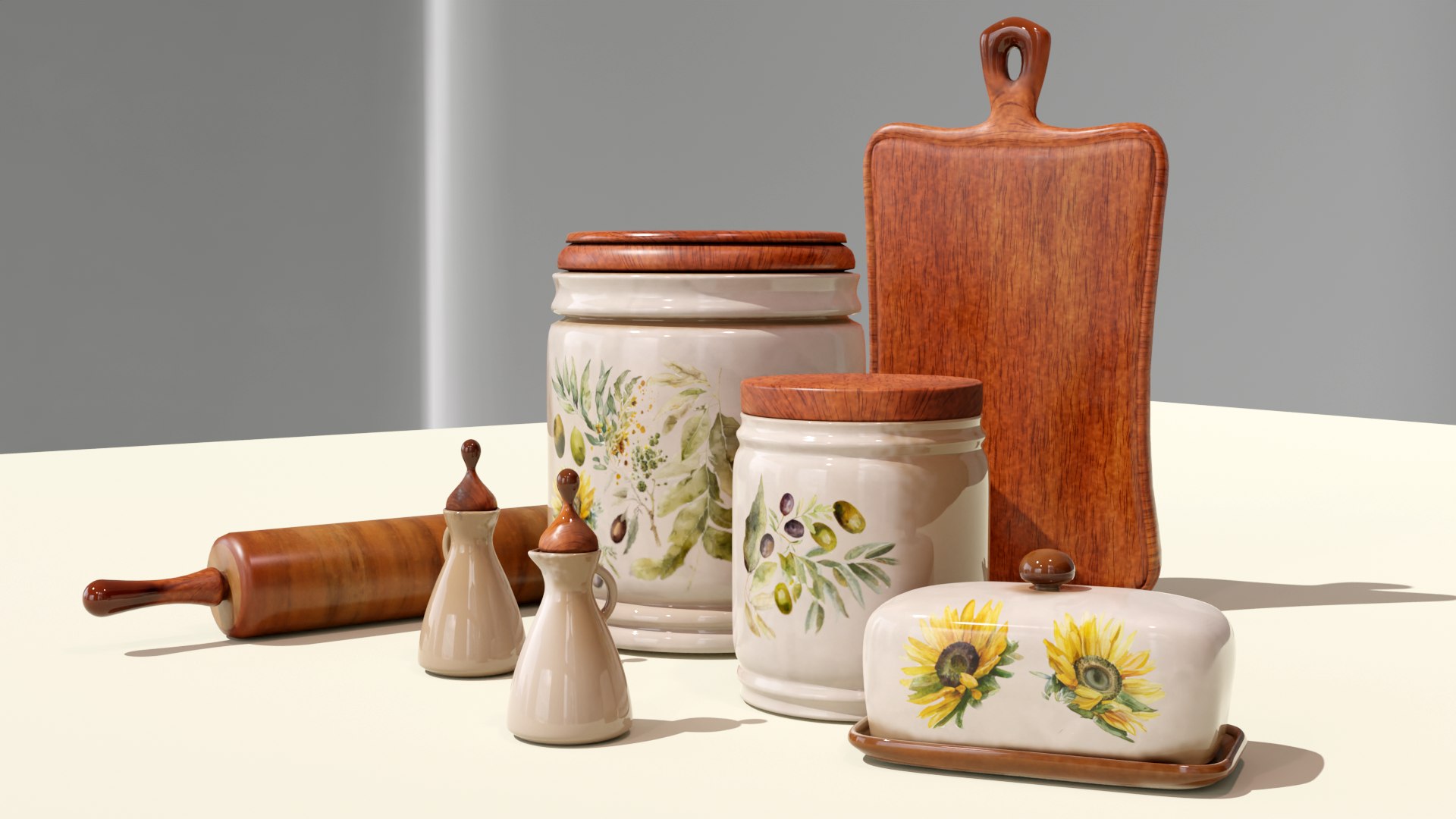 Rustic Style Designer Kitchenware Made Of Wood And Ceramics 3D Model ...