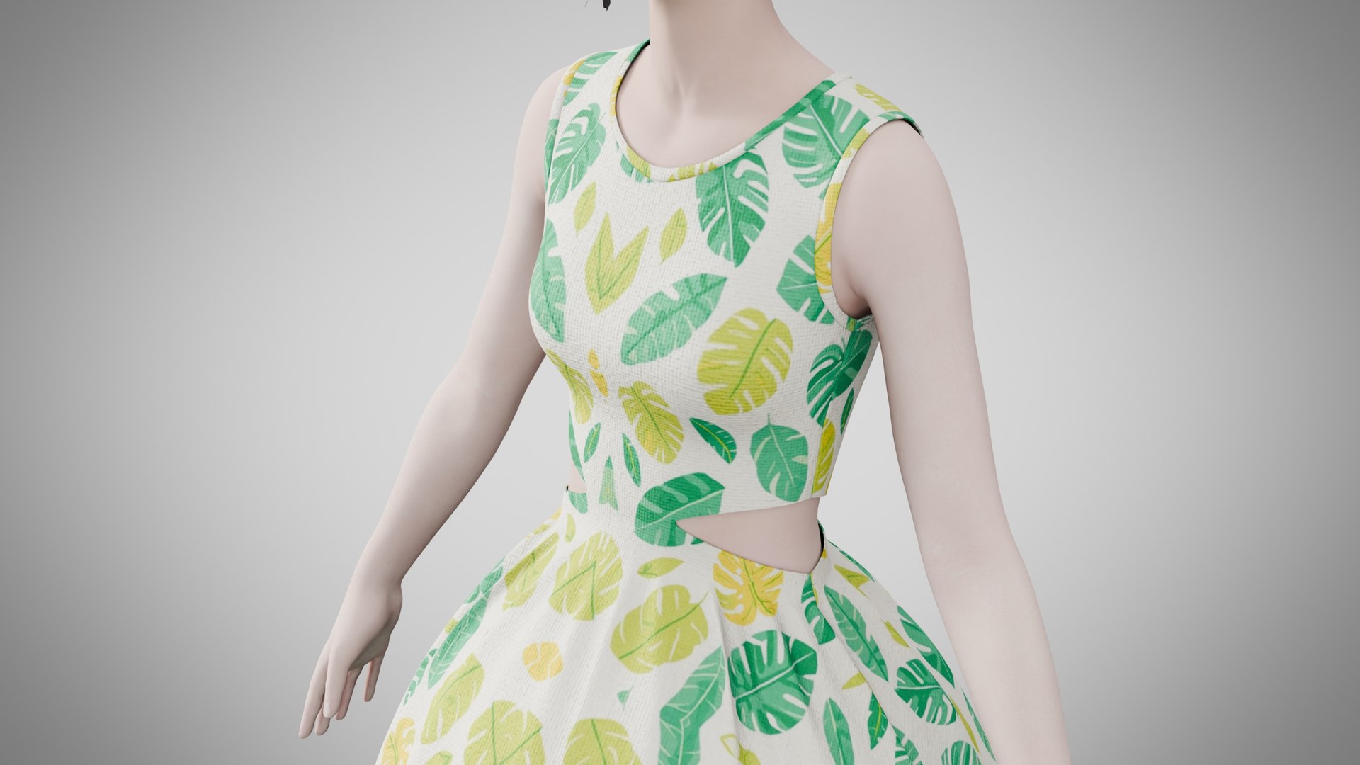 Dress 32 Tropical Leaf Print Model - TurboSquid 2498099