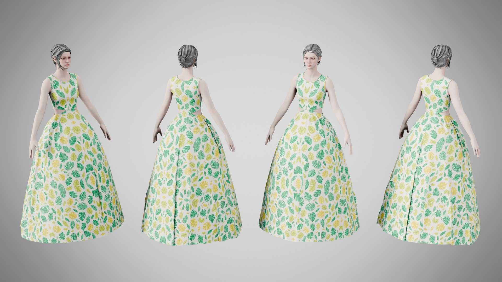 Dress 32 Tropical Leaf Print Model - TurboSquid 2498099