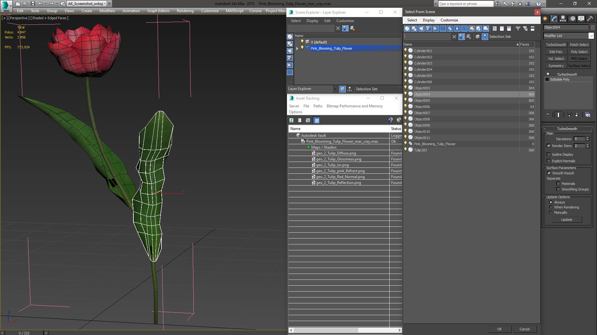 3D Pink Blooming Tulip Flower - TurboSquid 2188778