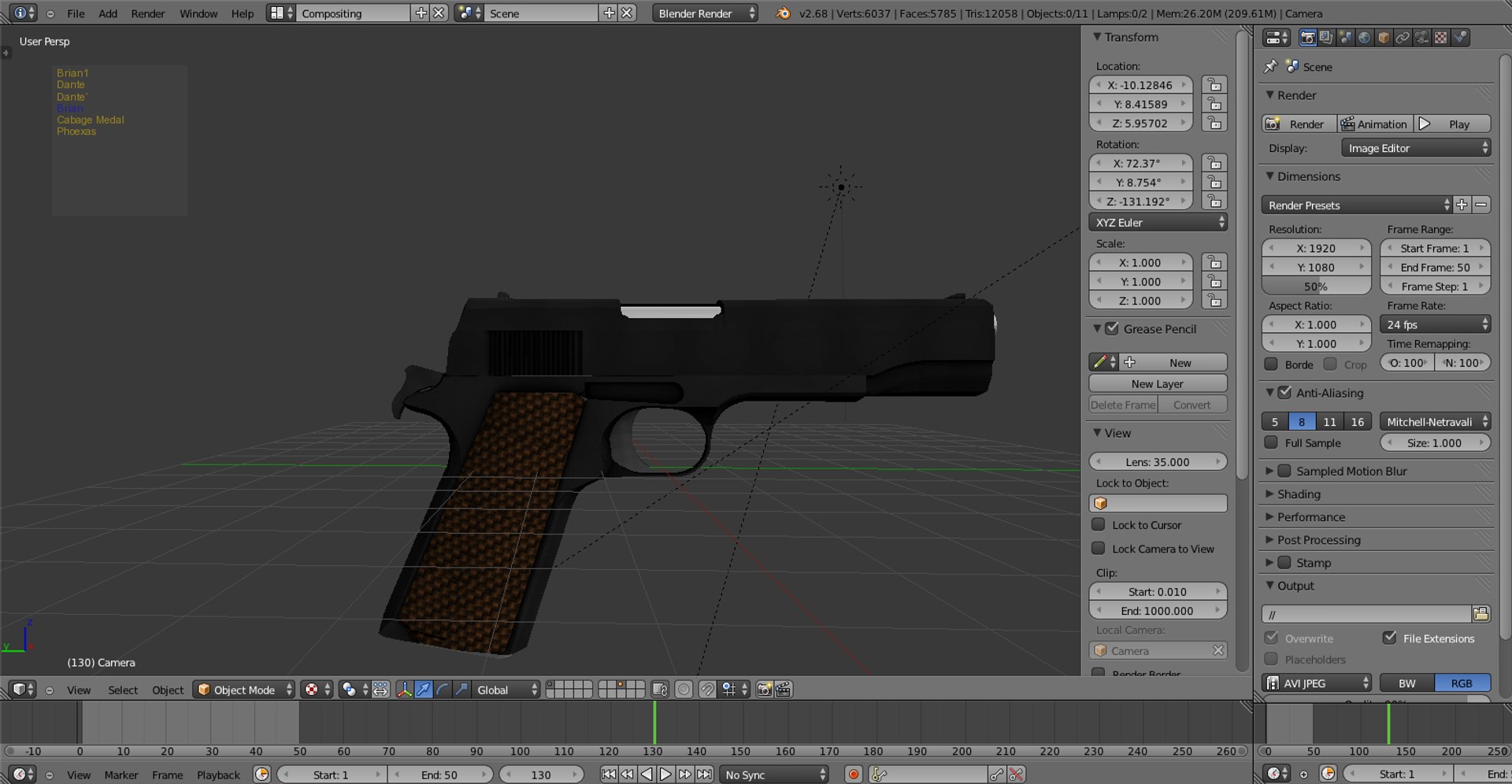 3d M1911 Firing Animation Model