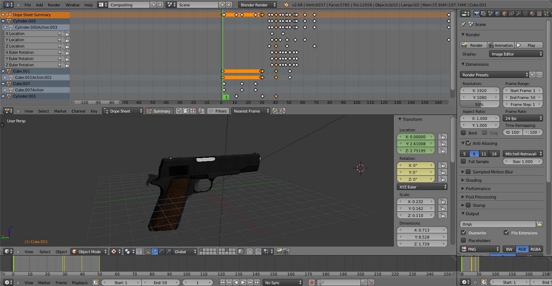 3d M1911 Firing Animation Model