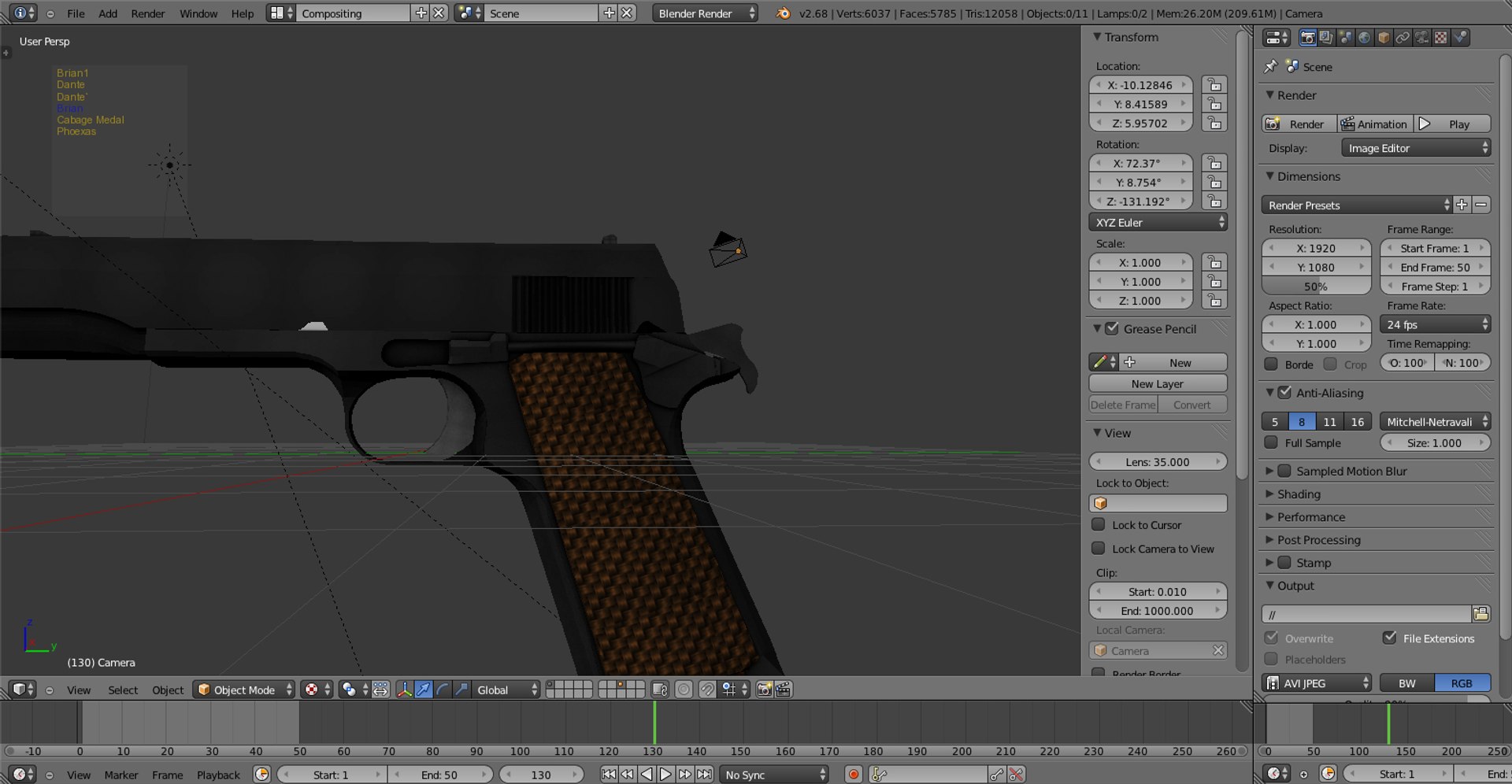3d M1911 Firing Animation Model