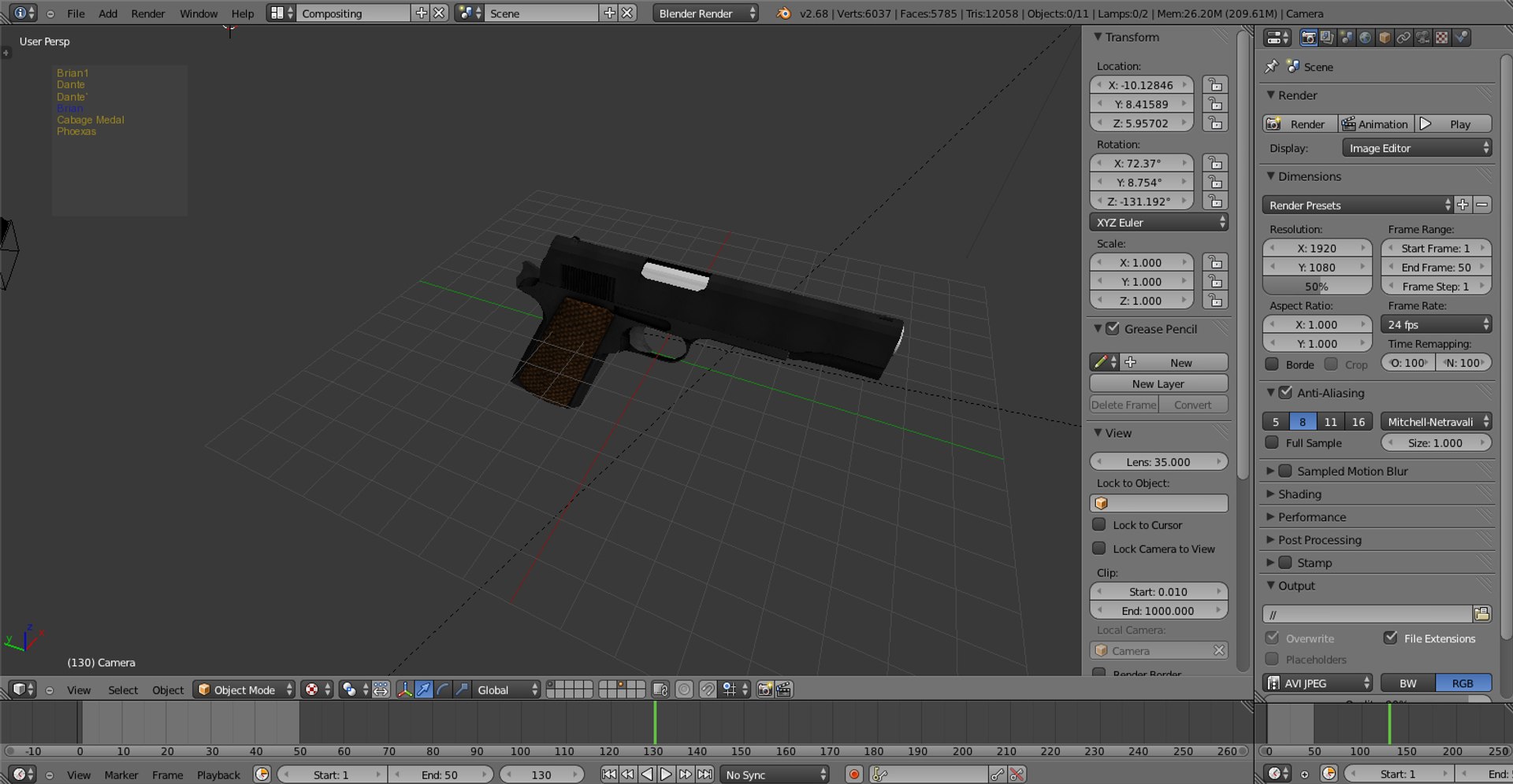 3d M1911 Firing Animation Model