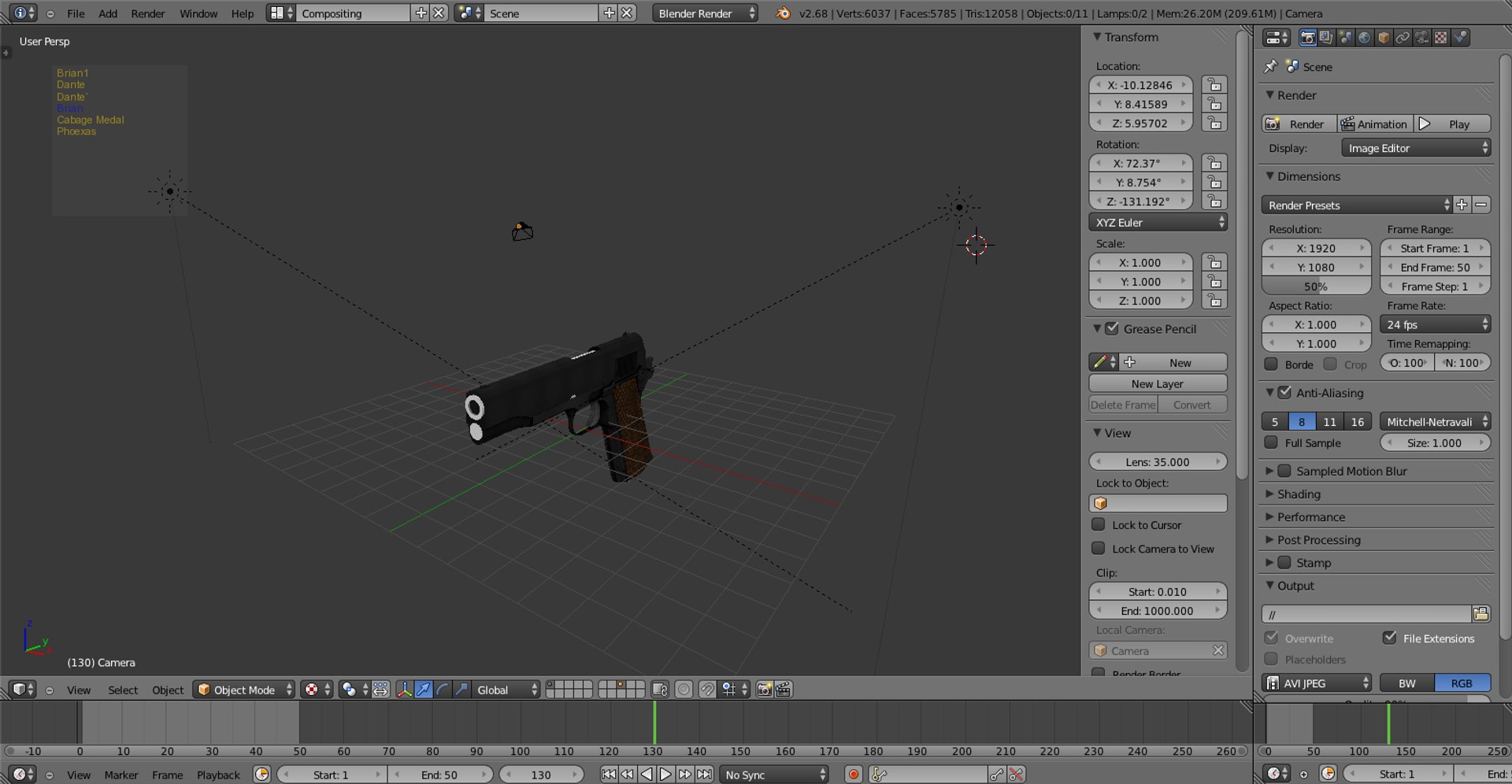 3d M1911 Firing Animation Model
