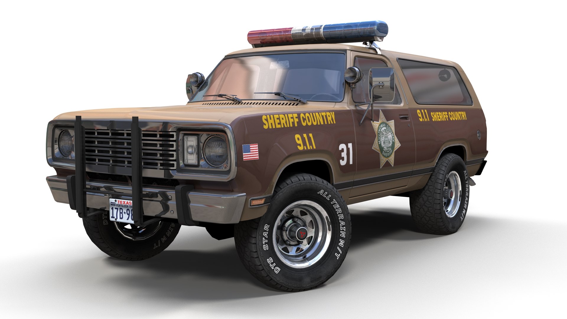 3D Model 80s Sheriff Car PBR - TurboSquid 1895232