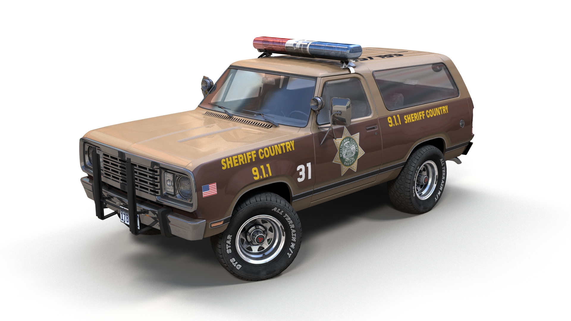 3D Model 80s Sheriff Car PBR - TurboSquid 1895232
