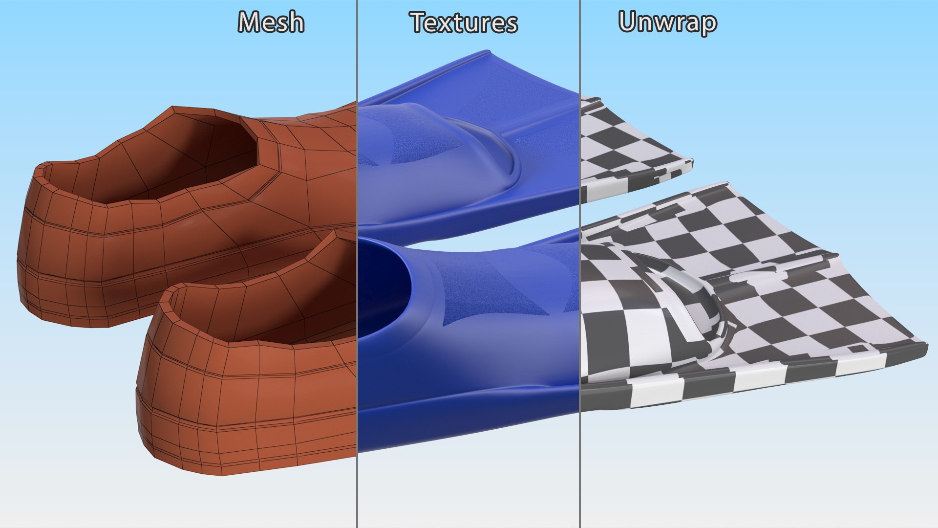 Short Blue Blade Swim Fins Model - TurboSquid 2135127