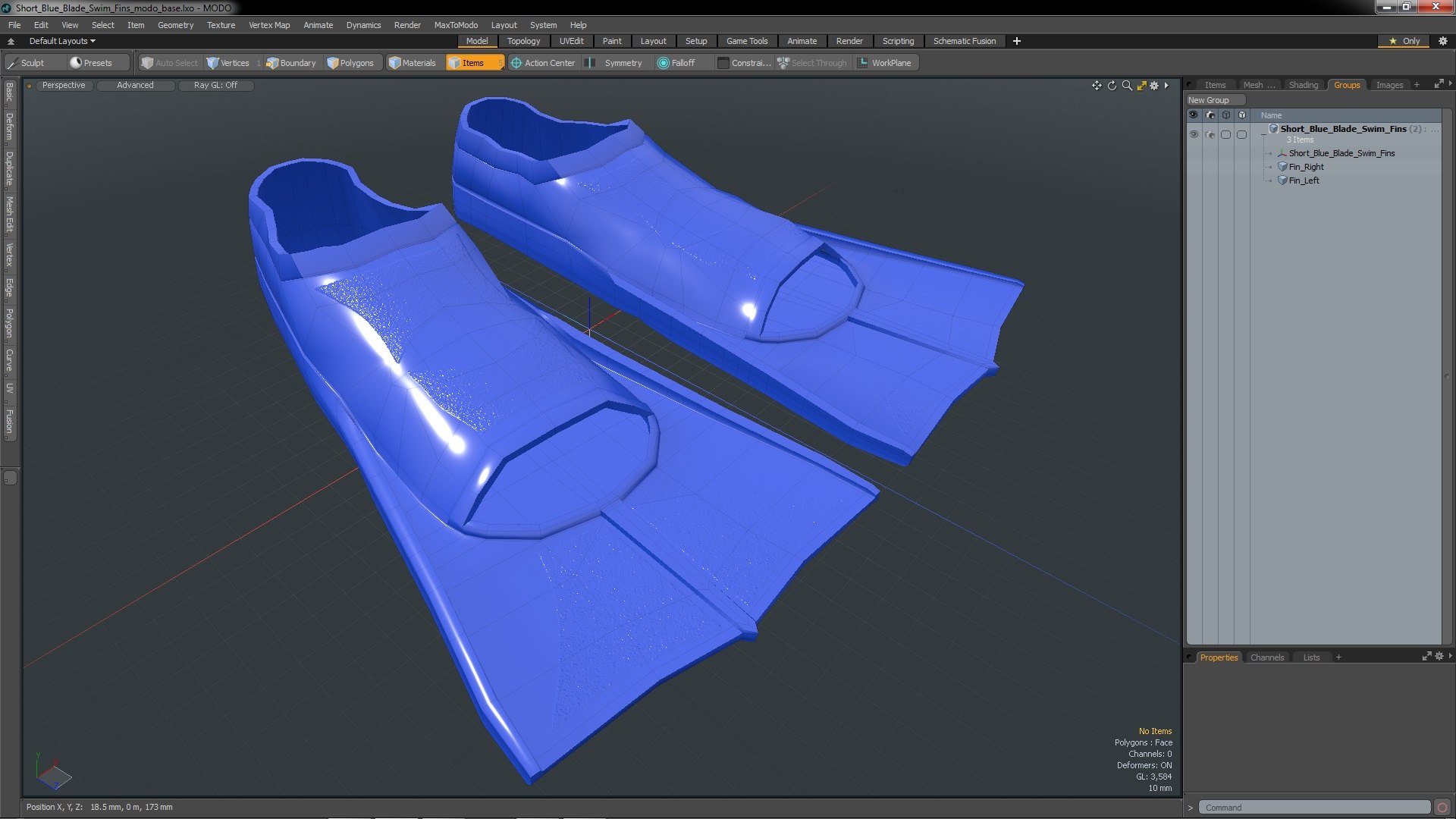 Short Blue Blade Swim Fins Model - TurboSquid 2135127