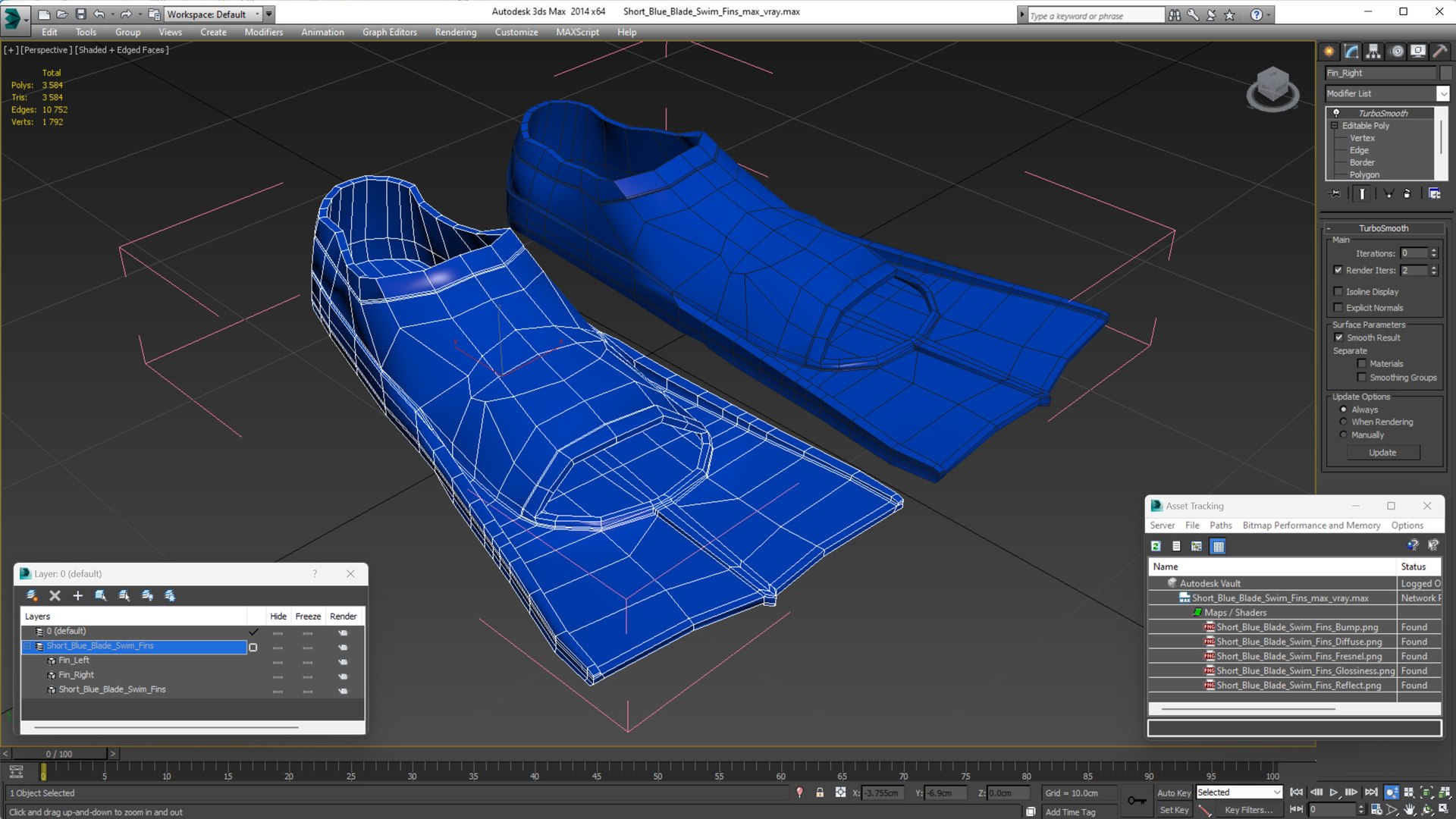 Short Blue Blade Swim Fins Model - TurboSquid 2135127