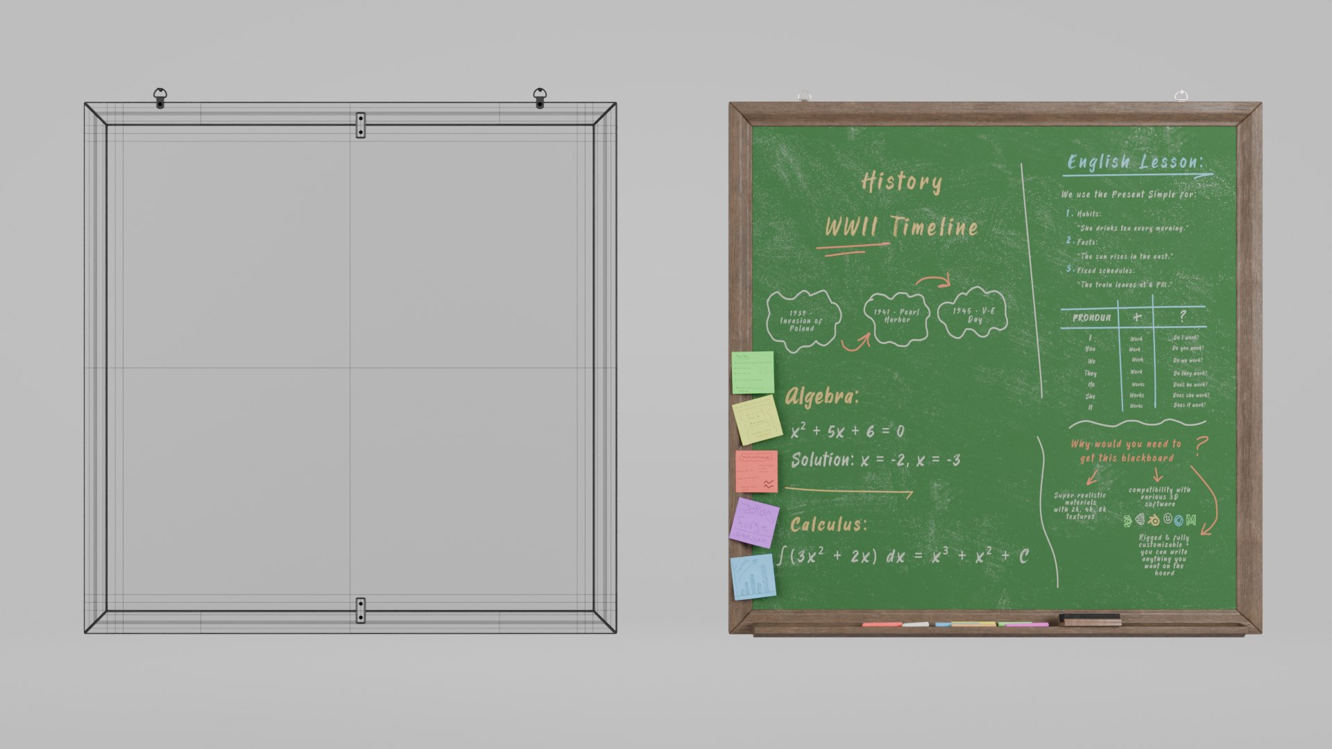3D Customizable Wall-Mounted Greenboard - Square Wooden Writing Board ...