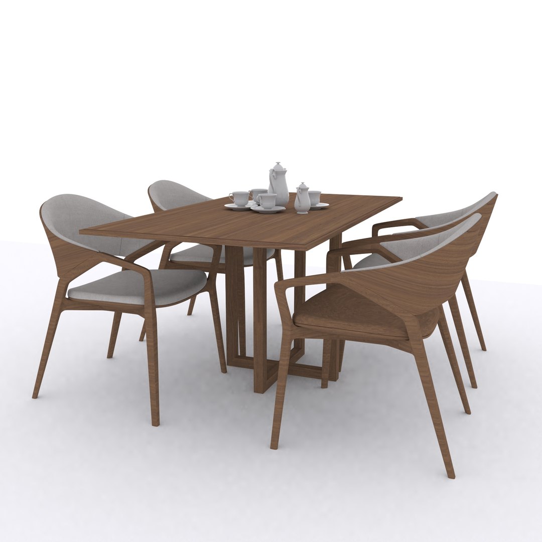 Simply dining table set wood texture 3D - TurboSquid 2095870