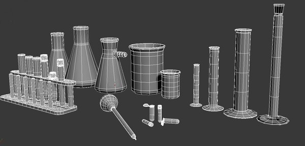 3d model set lab glassware beakers