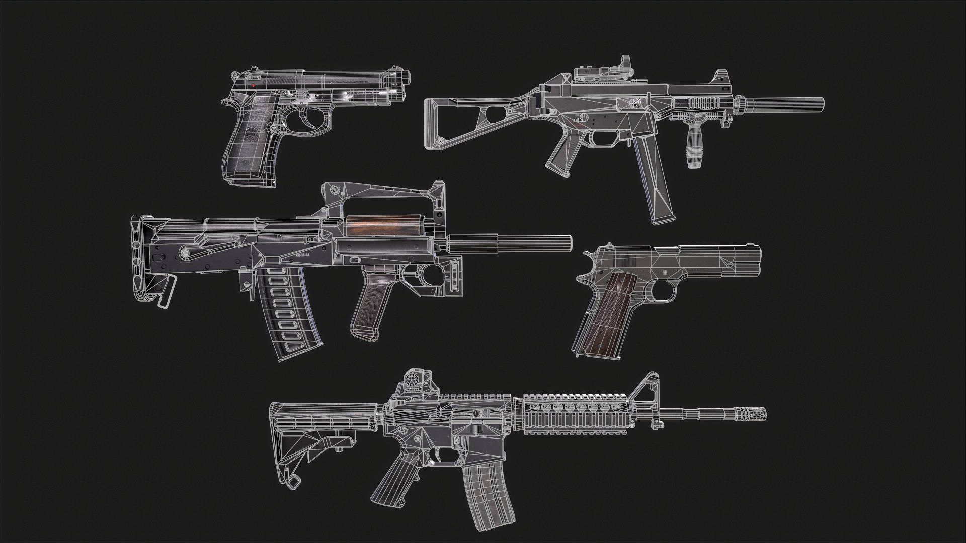 3D 5 AAA Gameready Guns Pack Model - TurboSquid 2042844