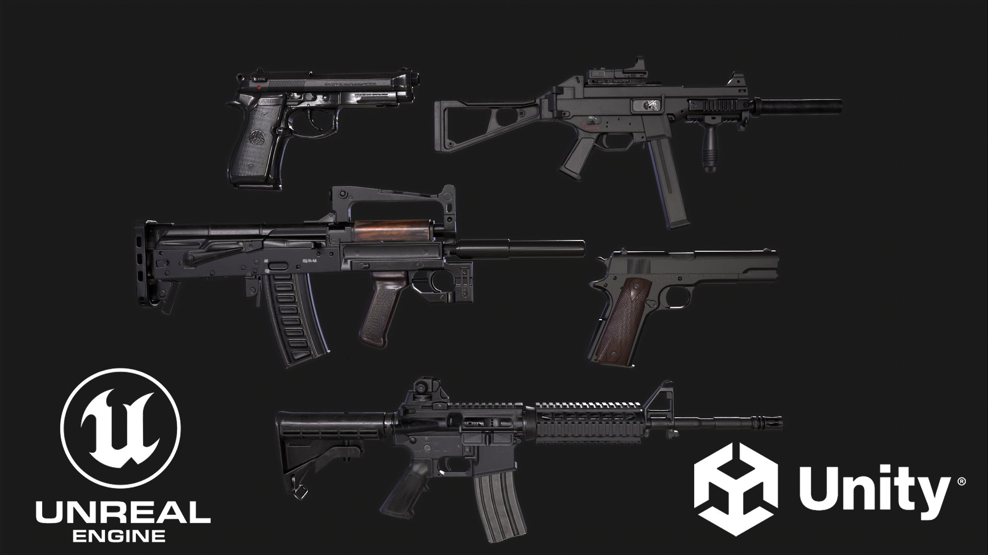 3D 5 AAA Gameready Guns Pack model - TurboSquid 2042844