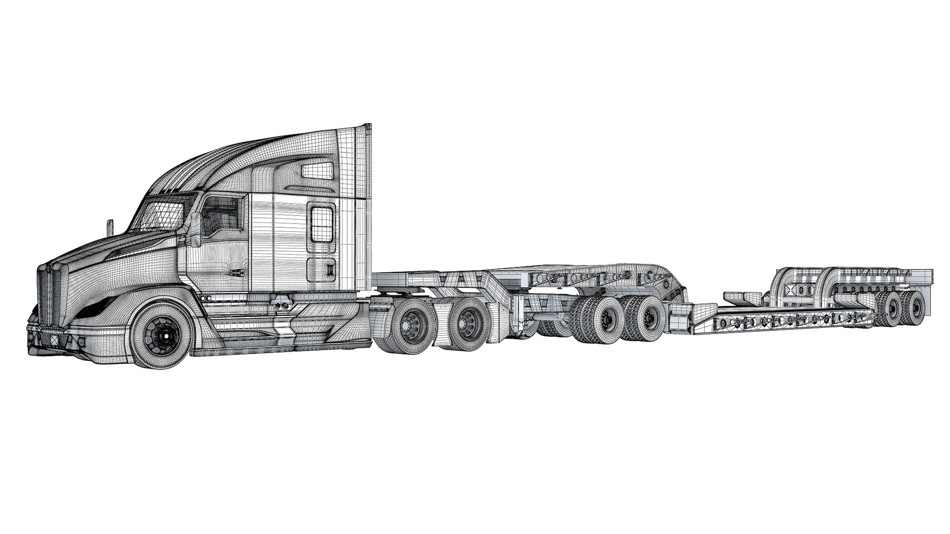 Truck with Lowboy Trailer 3D model - TurboSquid 1958219