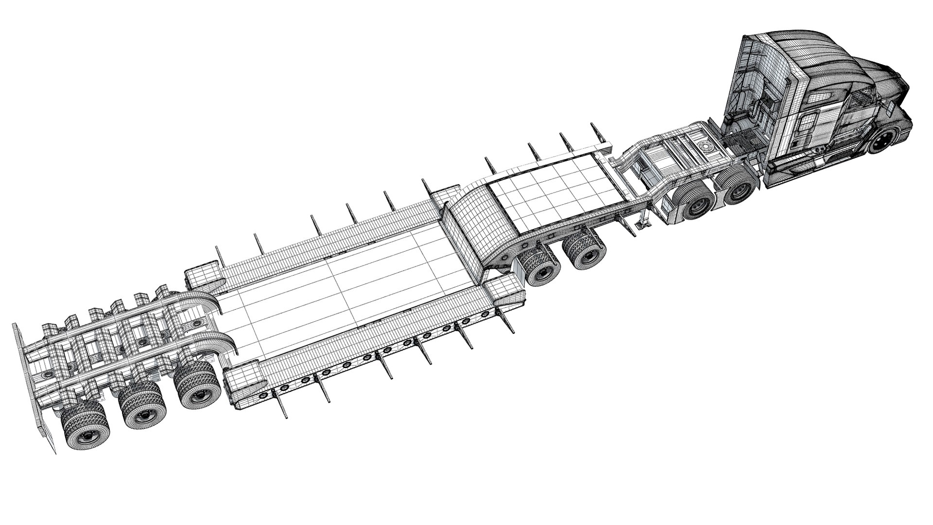 Truck with Lowboy Trailer 3D model - TurboSquid 1958219