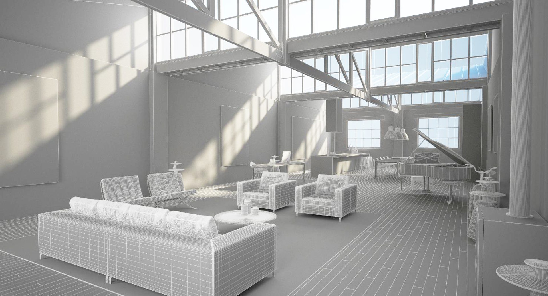 Loft Style Living Room 3d Max