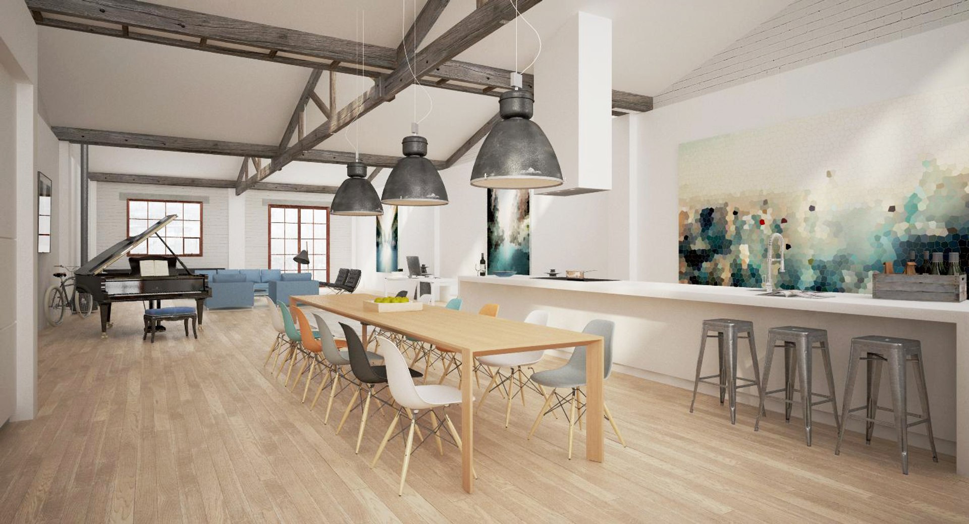 Loft Style Living Room 3d Max