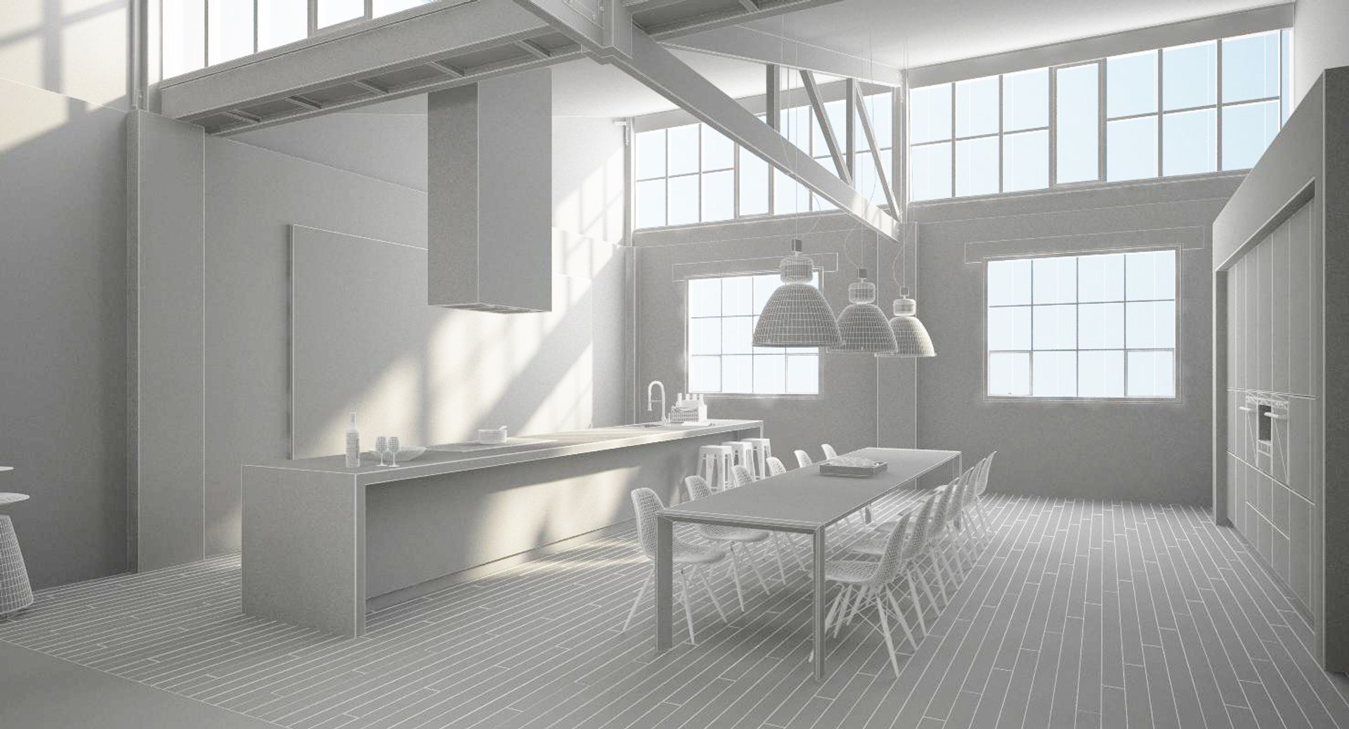 Loft Style Living Room 3d Max