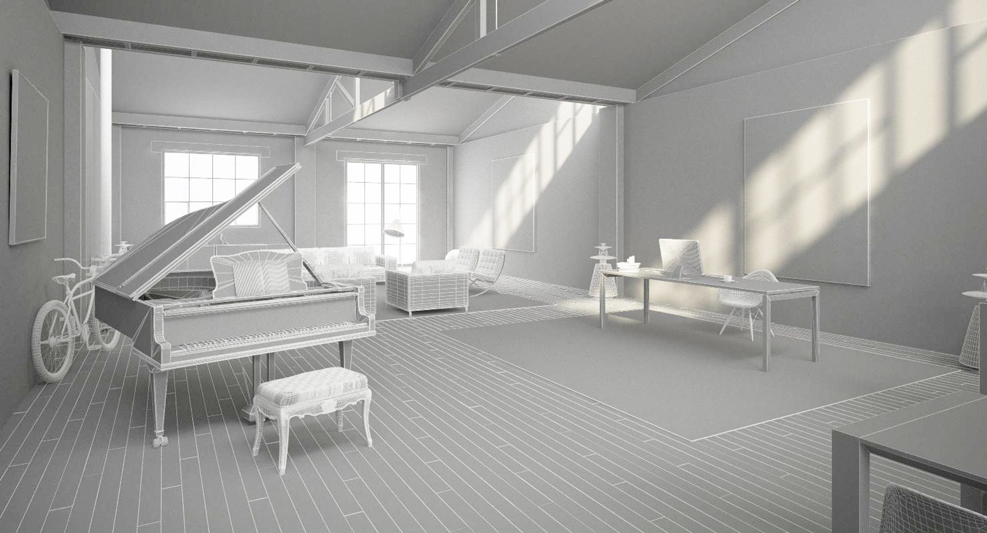 Loft Style Living Room 3d Max