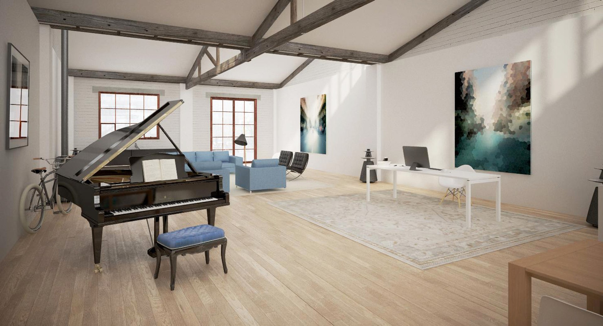 Loft Style Living Room 3d Max