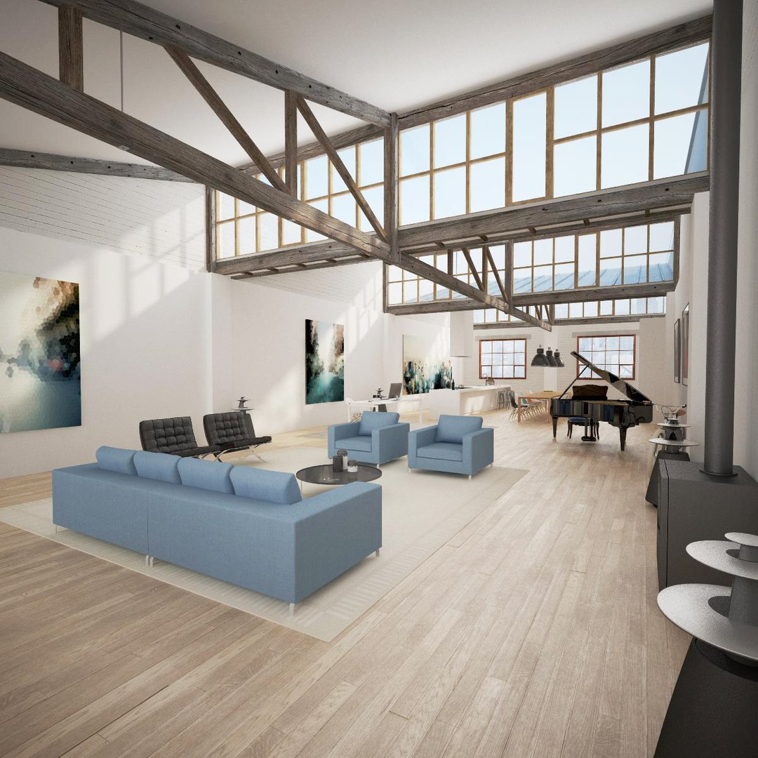Loft Style Living Room 3d Max