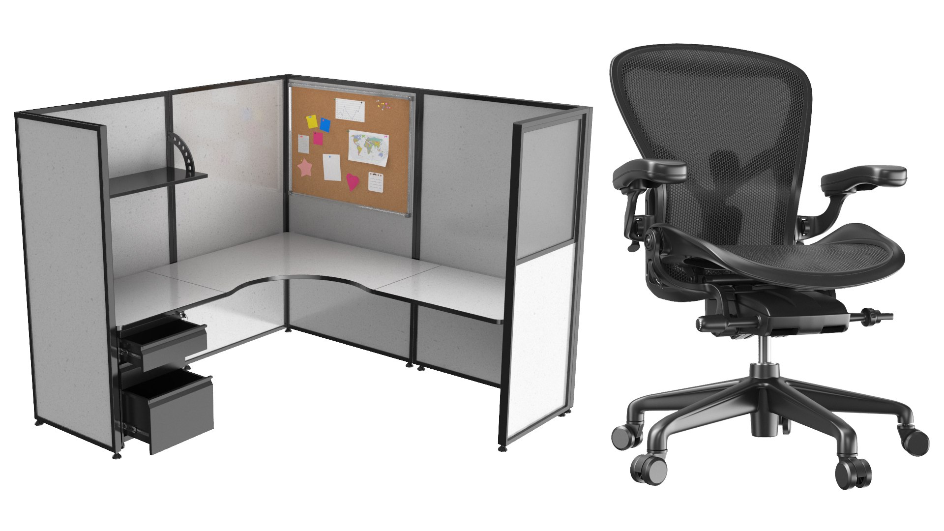 Detailed Cubicle With Chair 3D - TurboSquid 2009191