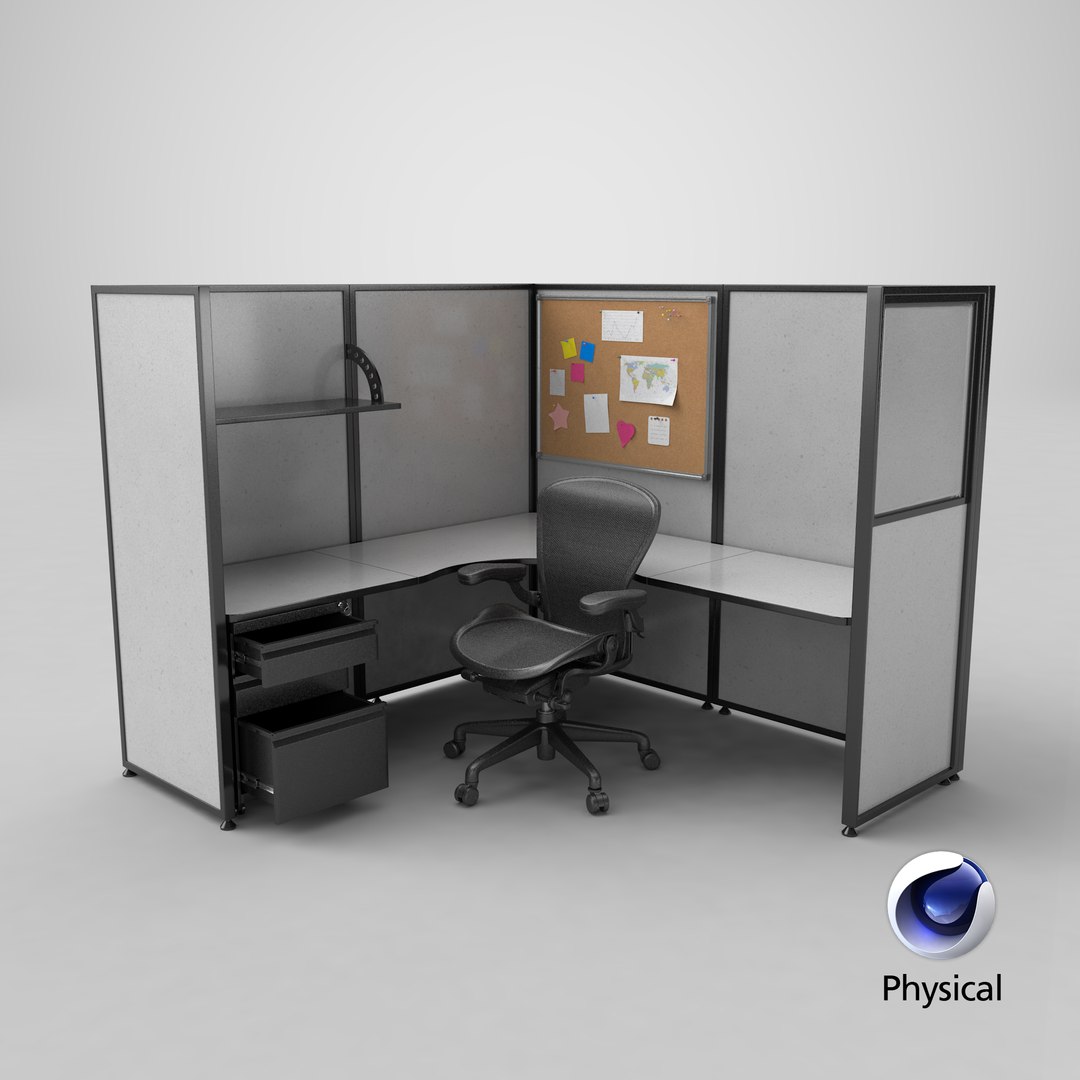 Detailed Cubicle With Chair 3D - TurboSquid 2009191