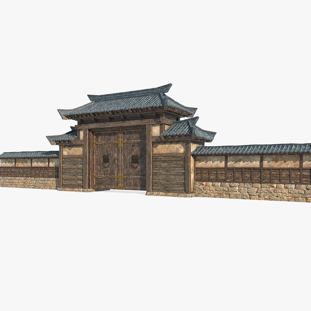 3D Asian Ancient Architecture Gate Wall - TurboSquid 2362083