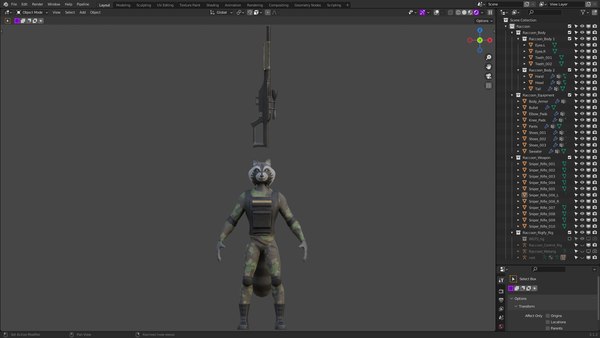 modelo 3d Personaje mapache militar con arma rifle de francotirador ...
