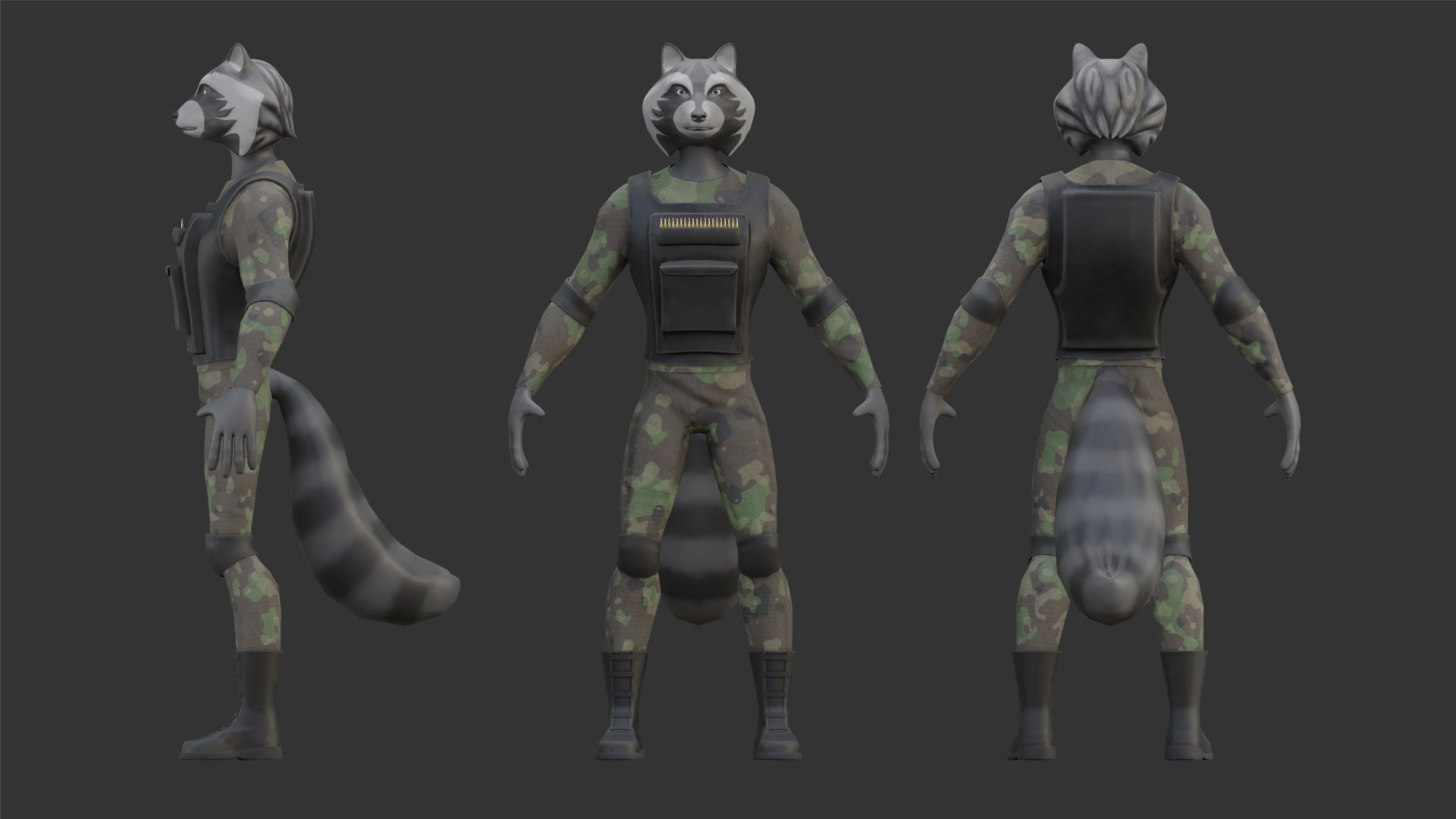 Character Military Raccoon with Weapon Sniper Rifle 3D model ...
