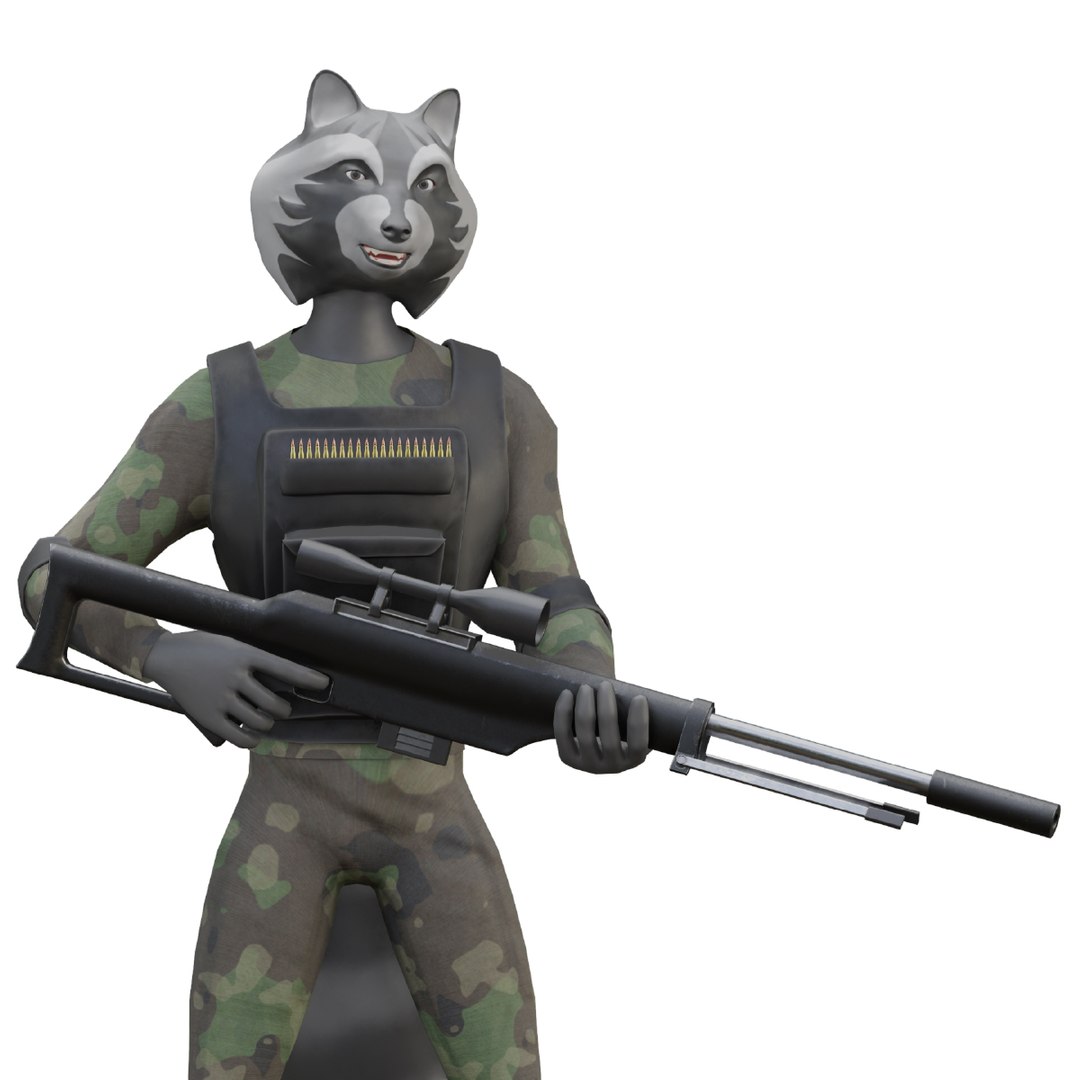 Character Military Raccoon with Weapon Sniper Rifle 3D model ...