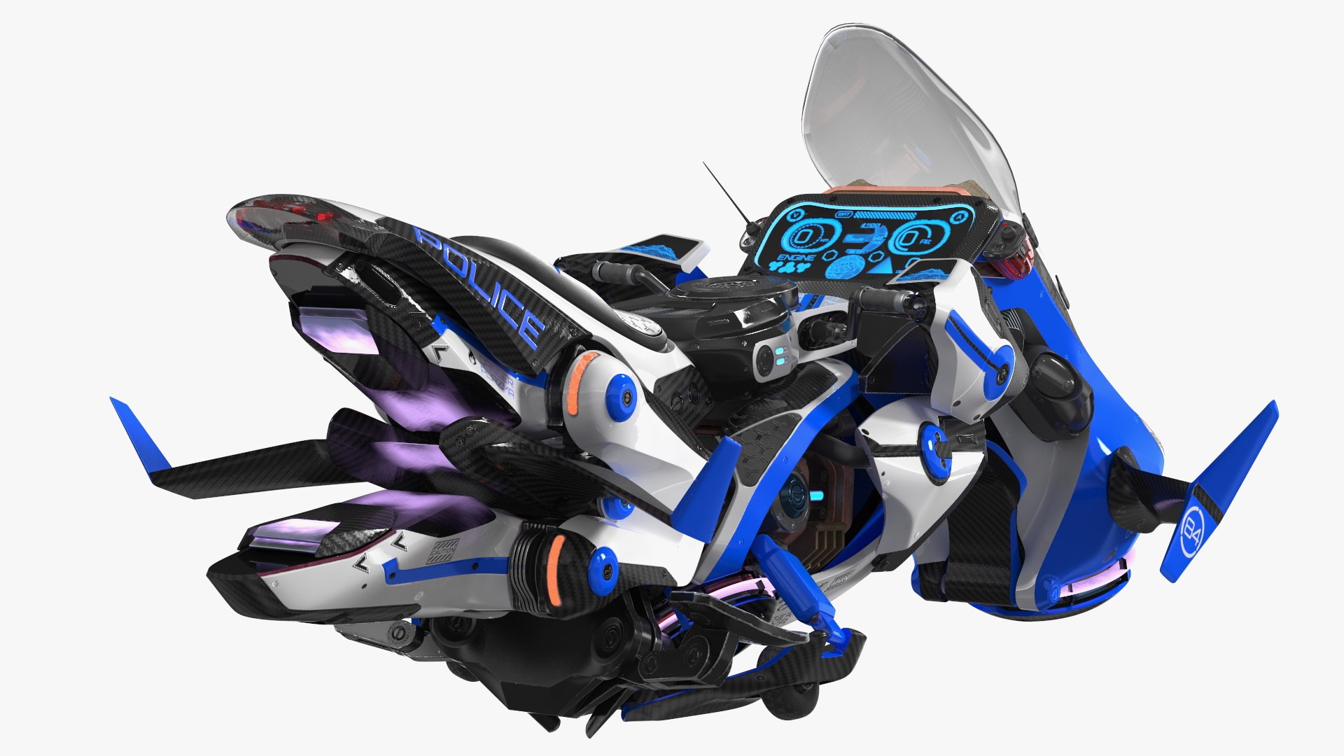 Scifi Fly Motorcycle Police Rigged for Cinema 4D 3D model - TurboSquid 2028670