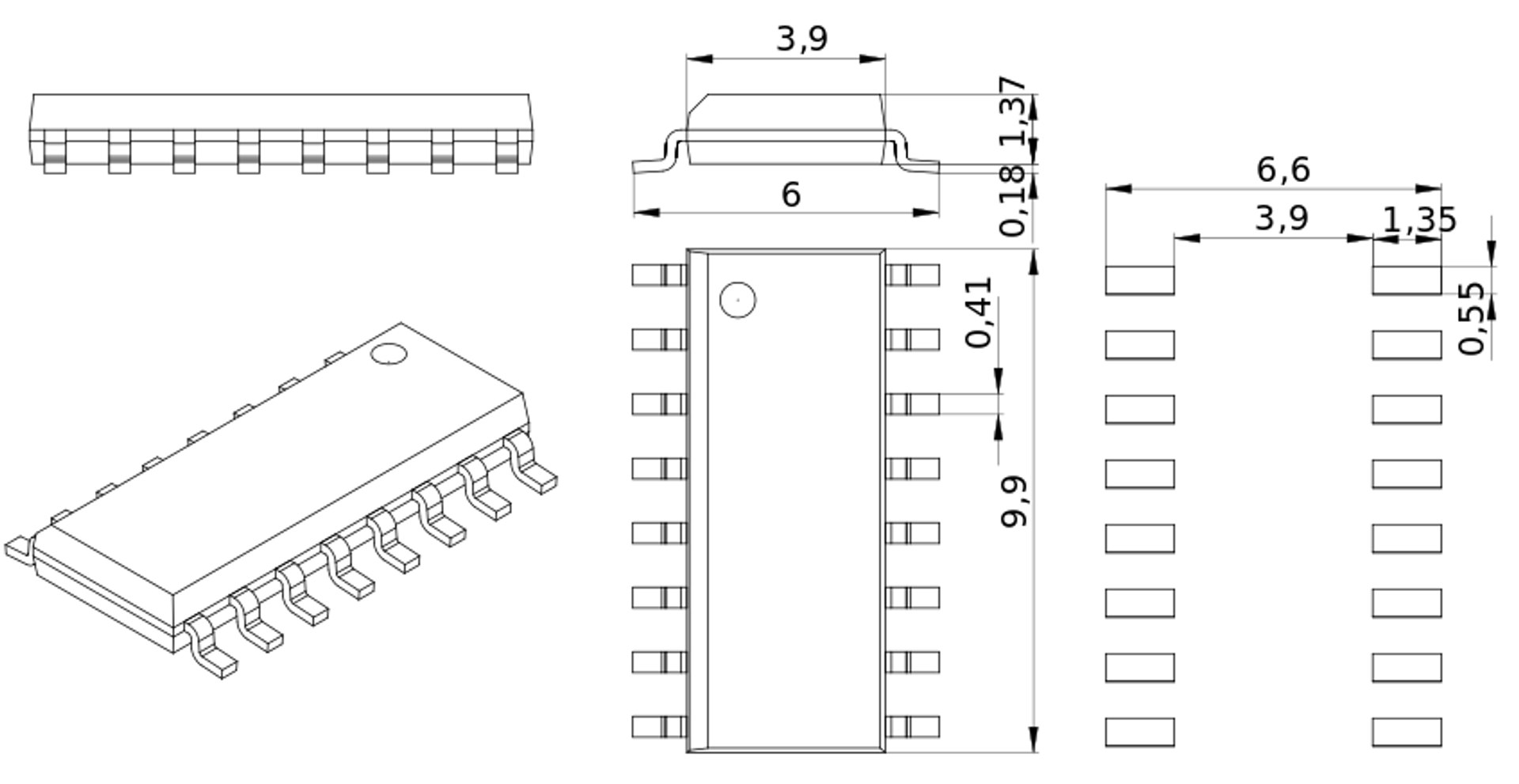 3D Model SOIC8 SOIC14 SOIC16 SMD integrated circuit packages 3D model ...