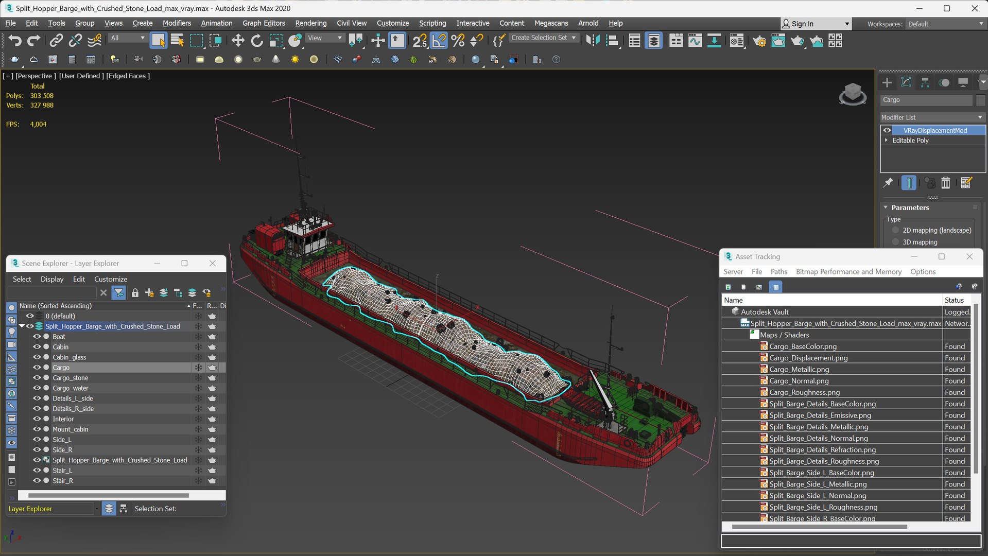 3D Split Hopper Barge With Crushed Stone Load - TurboSquid 2426066