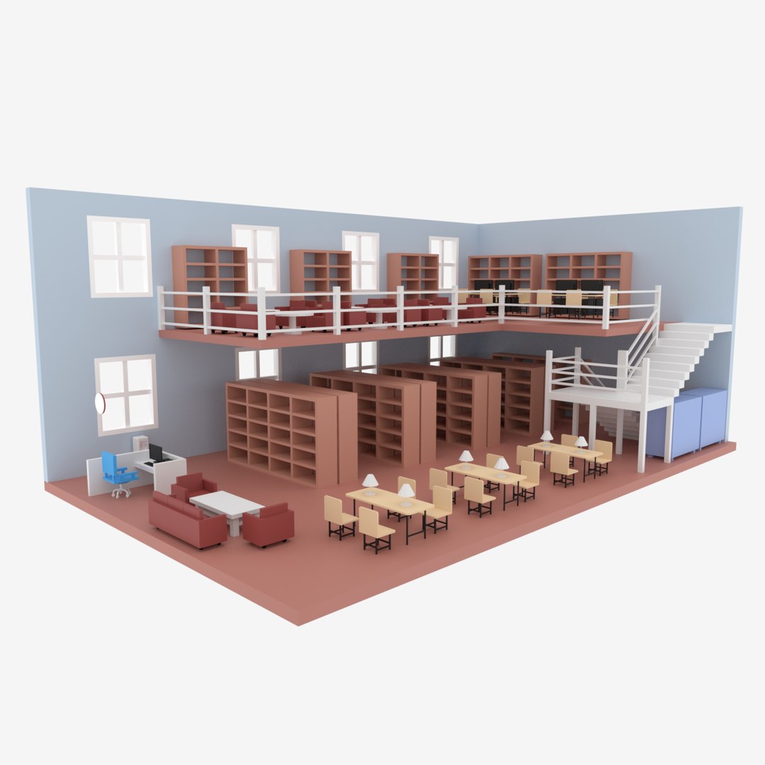 3D Cartoon Library Interior Model - TurboSquid 1816488