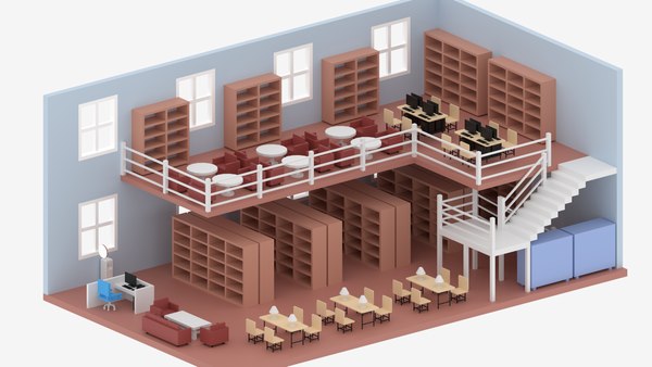 modelo 3d Interior de la biblioteca de dibujos animados - TurboSquid ...