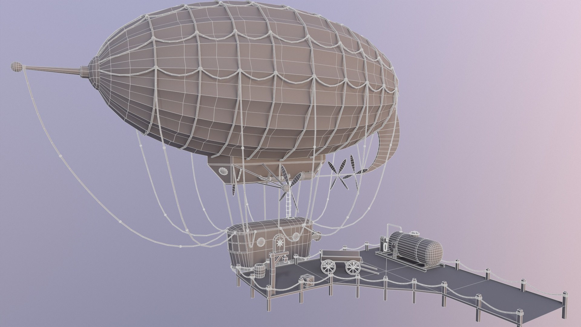 A low-poly 3D model of an airship in the port 3D - TurboSquid 2170732