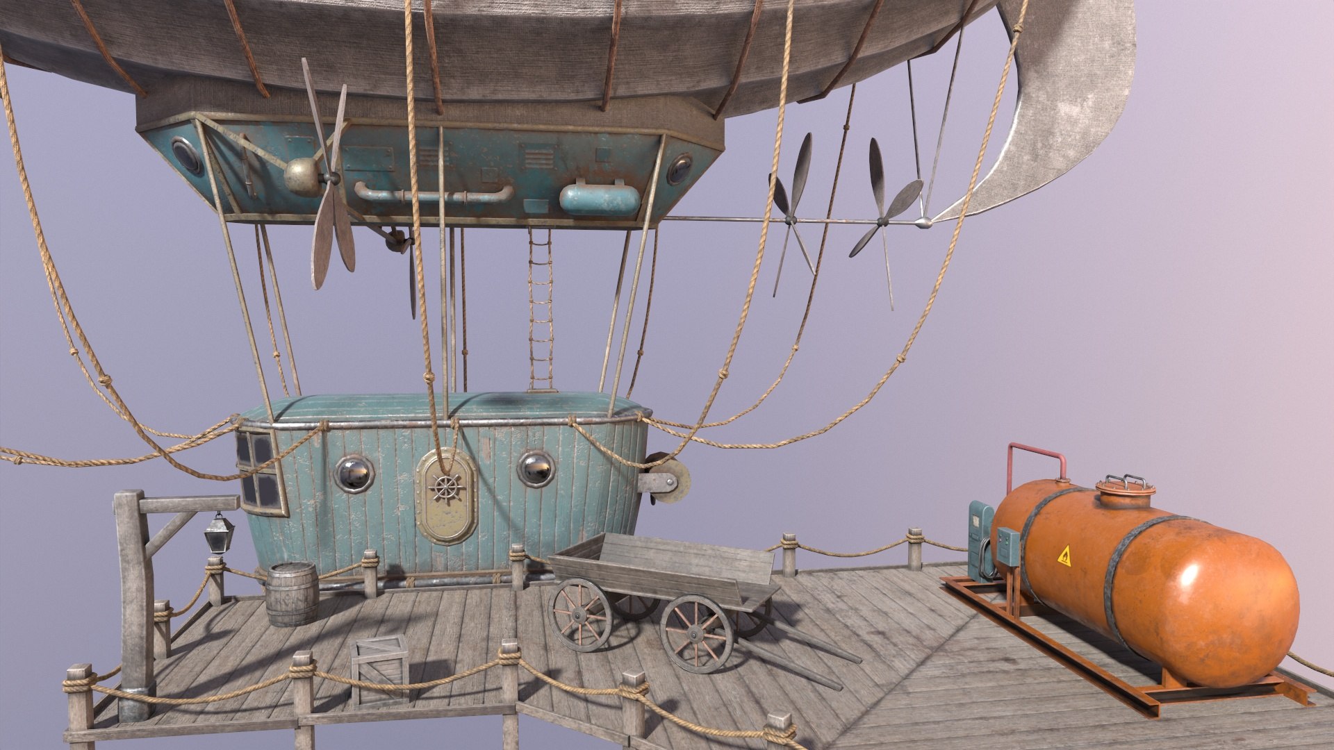 A low-poly 3D model of an airship in the port 3D - TurboSquid 2170732