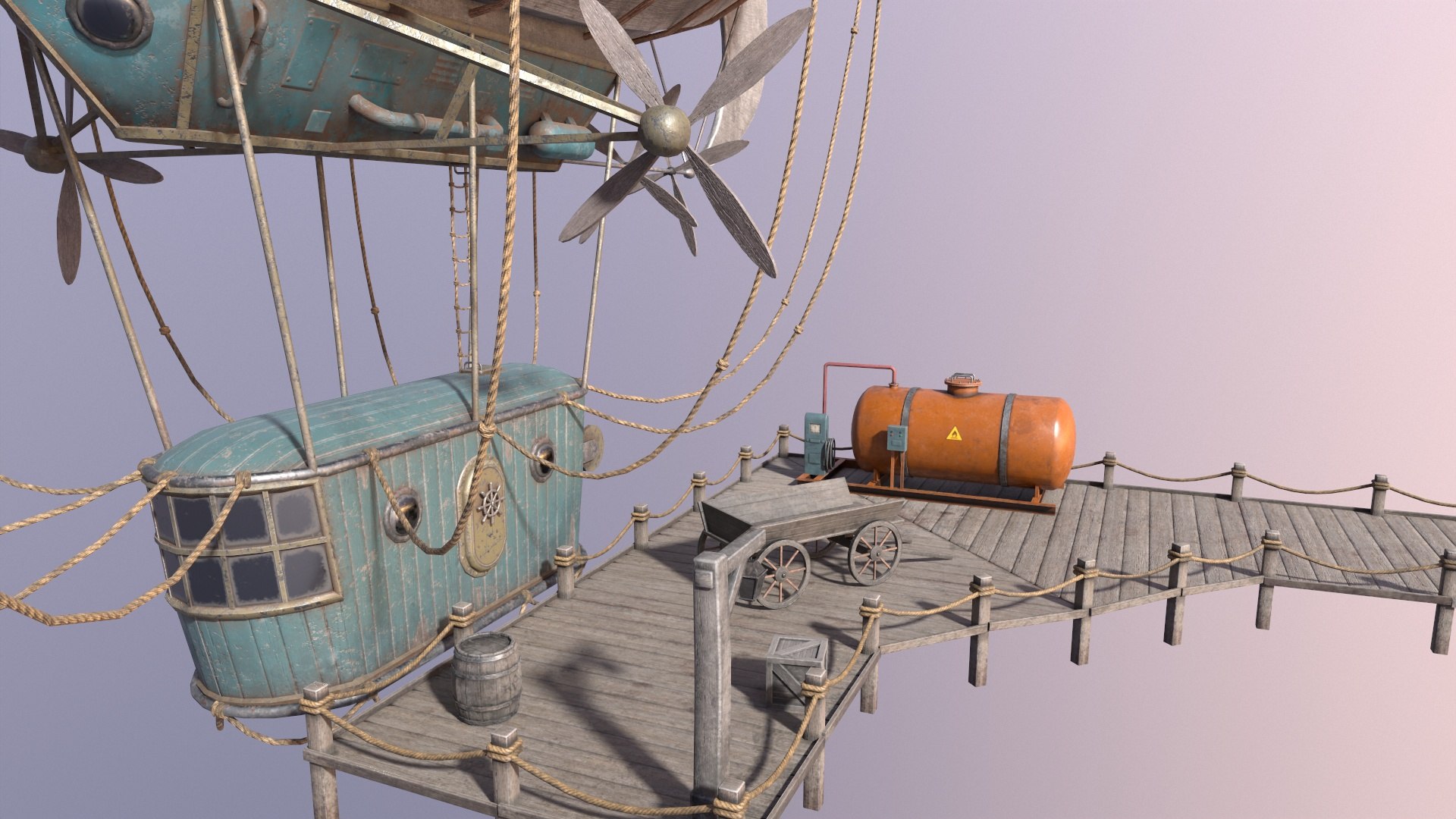 A Low-poly 3D Model Of An Airship In The Port 3D - TurboSquid 2170732