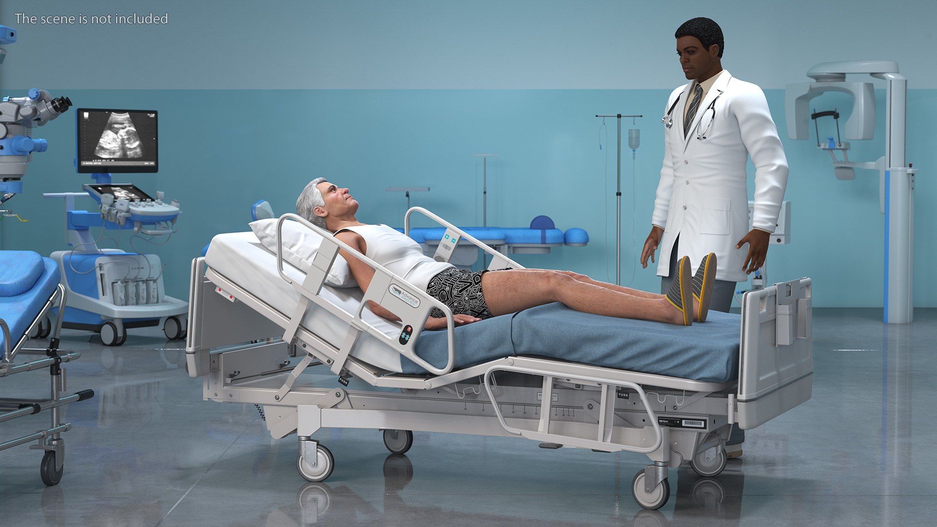 Patient on Hospital Bed 2 and Doctor Rigged for Maya 3D model ...