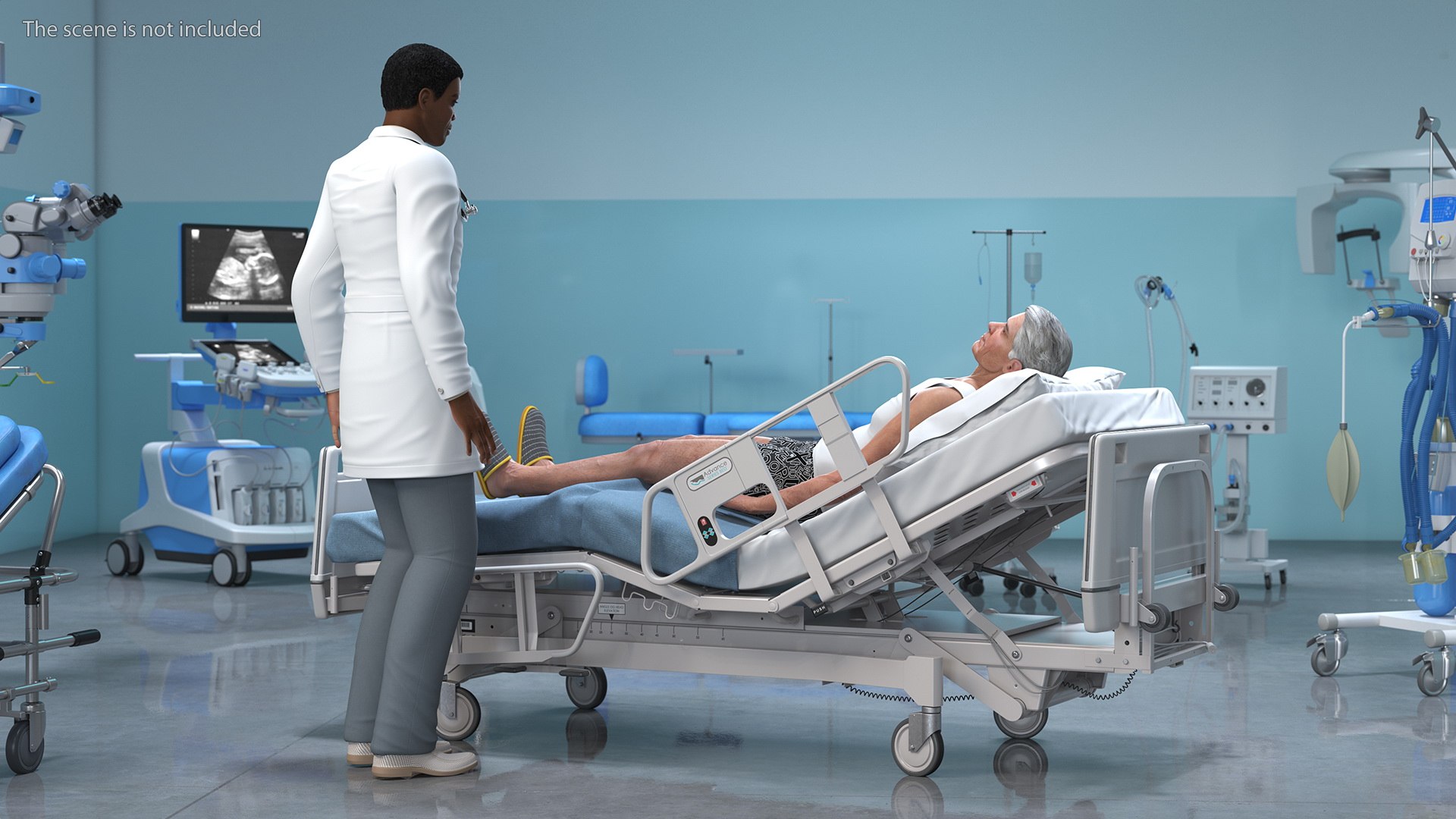 Patient on Hospital Bed 2 and Doctor Rigged for Maya 3D model ...