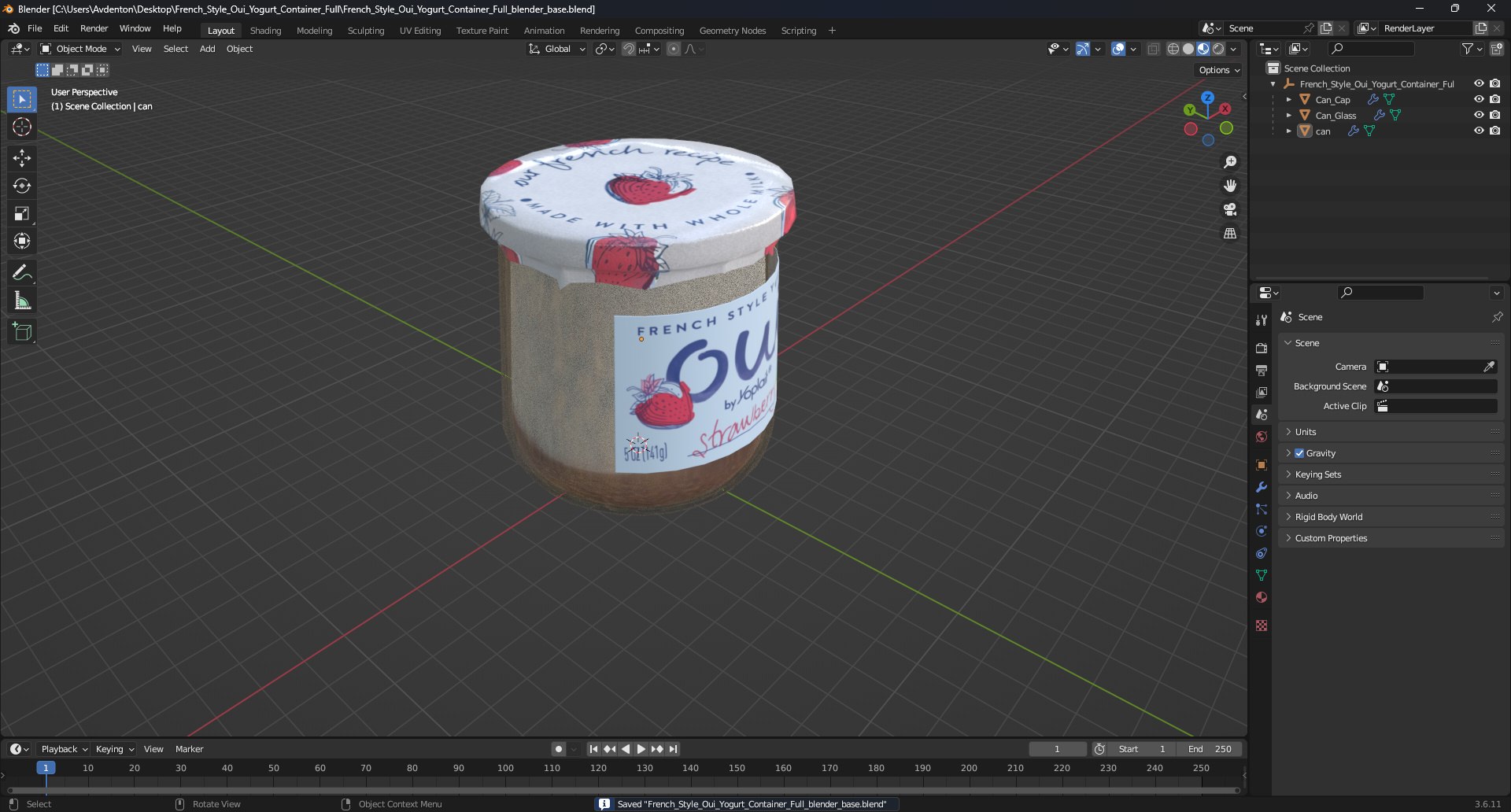 3D French Style Oui Yogurt Container Full - TurboSquid 2277716
