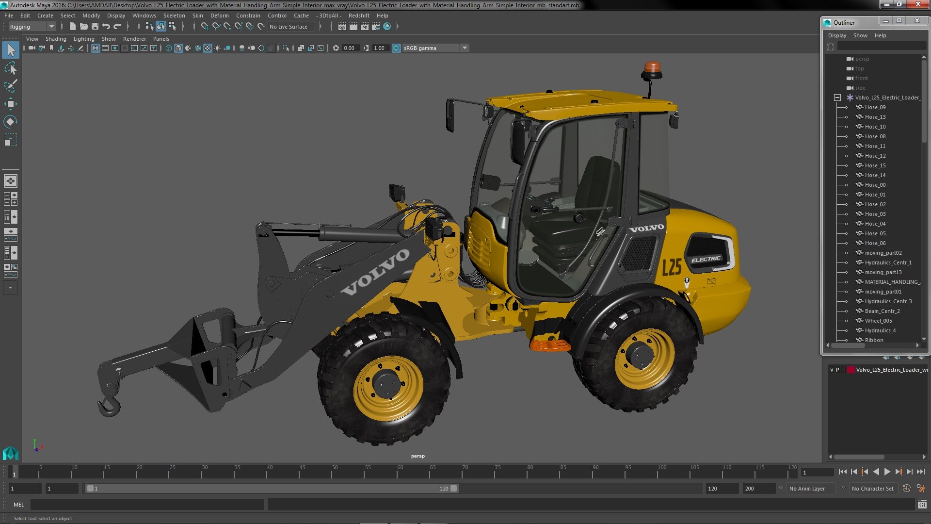 3D Volvo L25 Electric Loader with Material Handling Arm Simple Interior ...